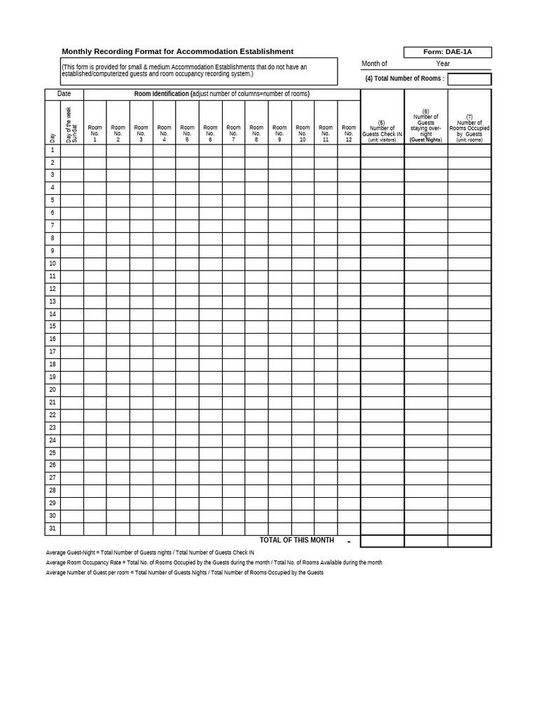 Monthly Accommodation Recording Form | PDF