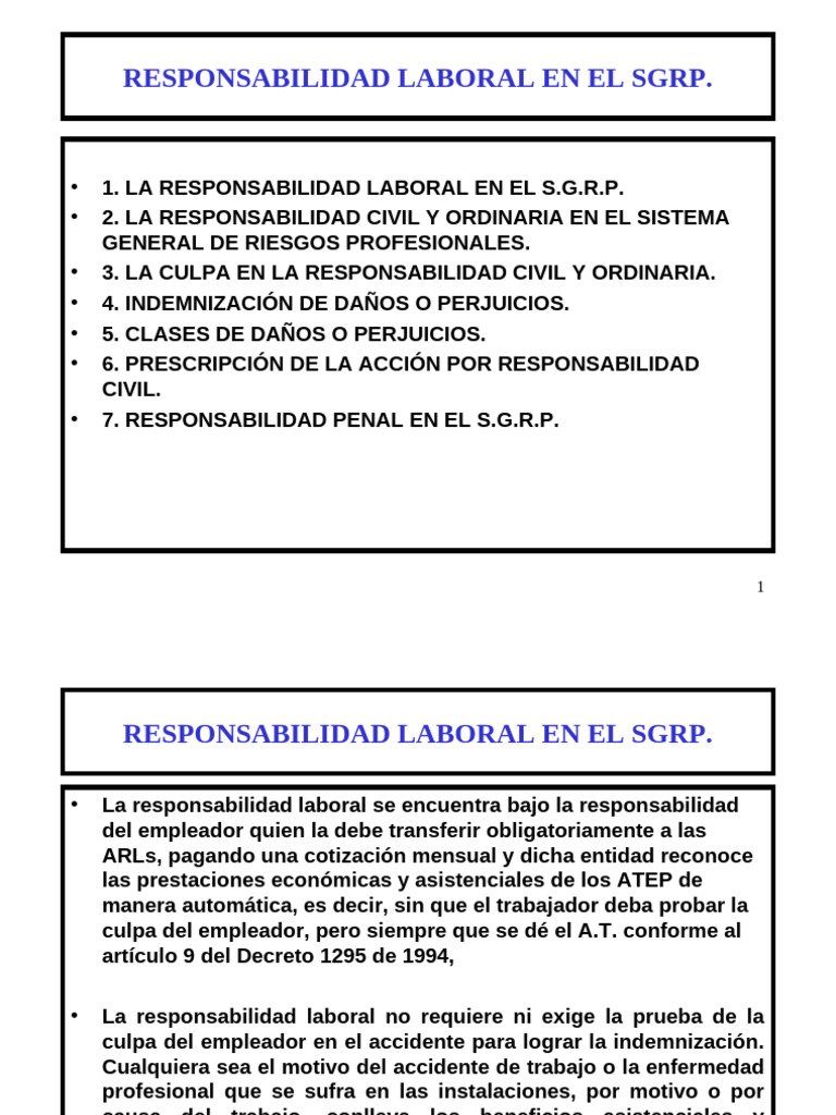 Responsabilidad Laboral en el SGRP | PDF | Daños y perjuicios ...