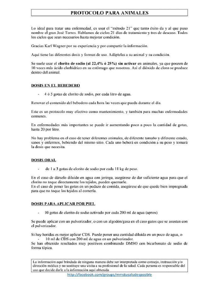 MMS-CDS Animales Protocolo | PDF