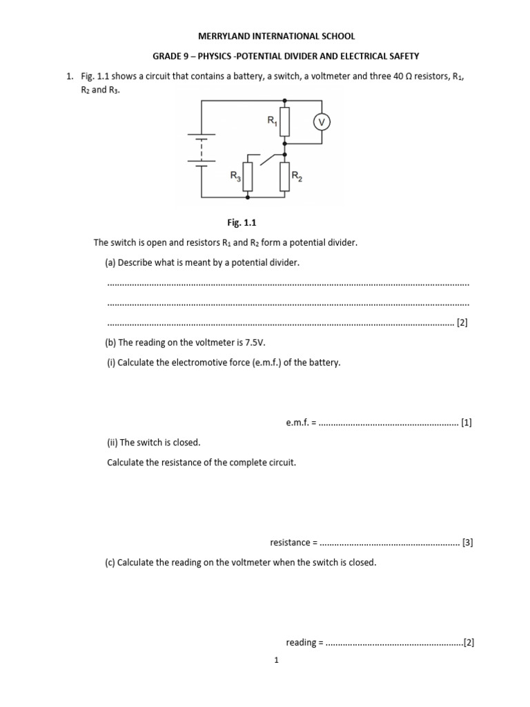 Potential Divider and Electrical Saftey Worksheet | PDF | Fuse ...