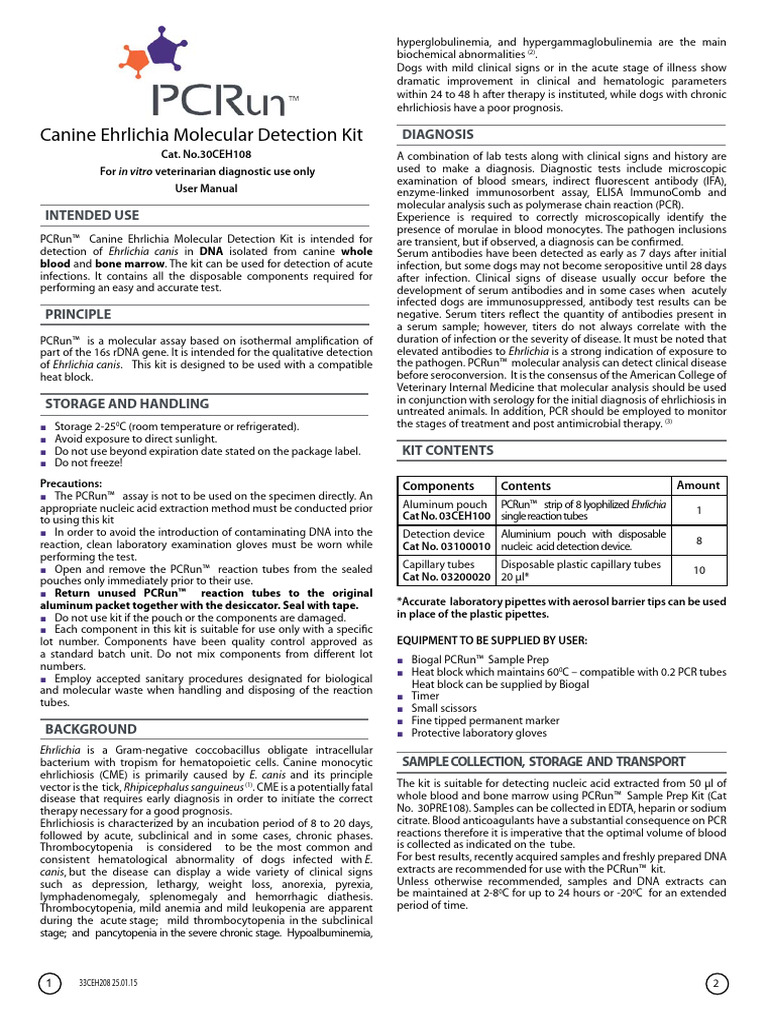 Pcrun Ehrlichia Test Kit 8 Unid | PDF | Polymerase Chain Reaction ...