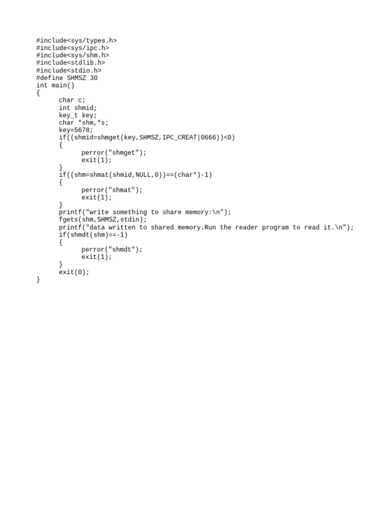 Shared Memory Example in C Code | PDF