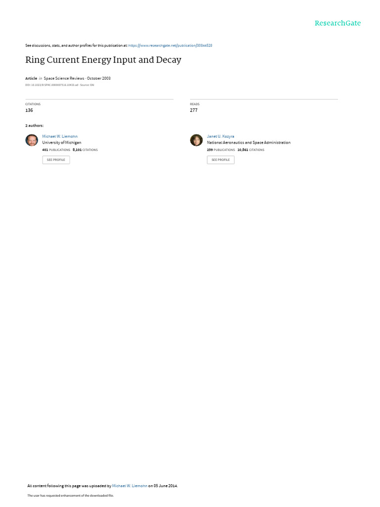 Ring_Current_Energy_Input_and_Decay | PDF | Solar Wind | Magnetosphere