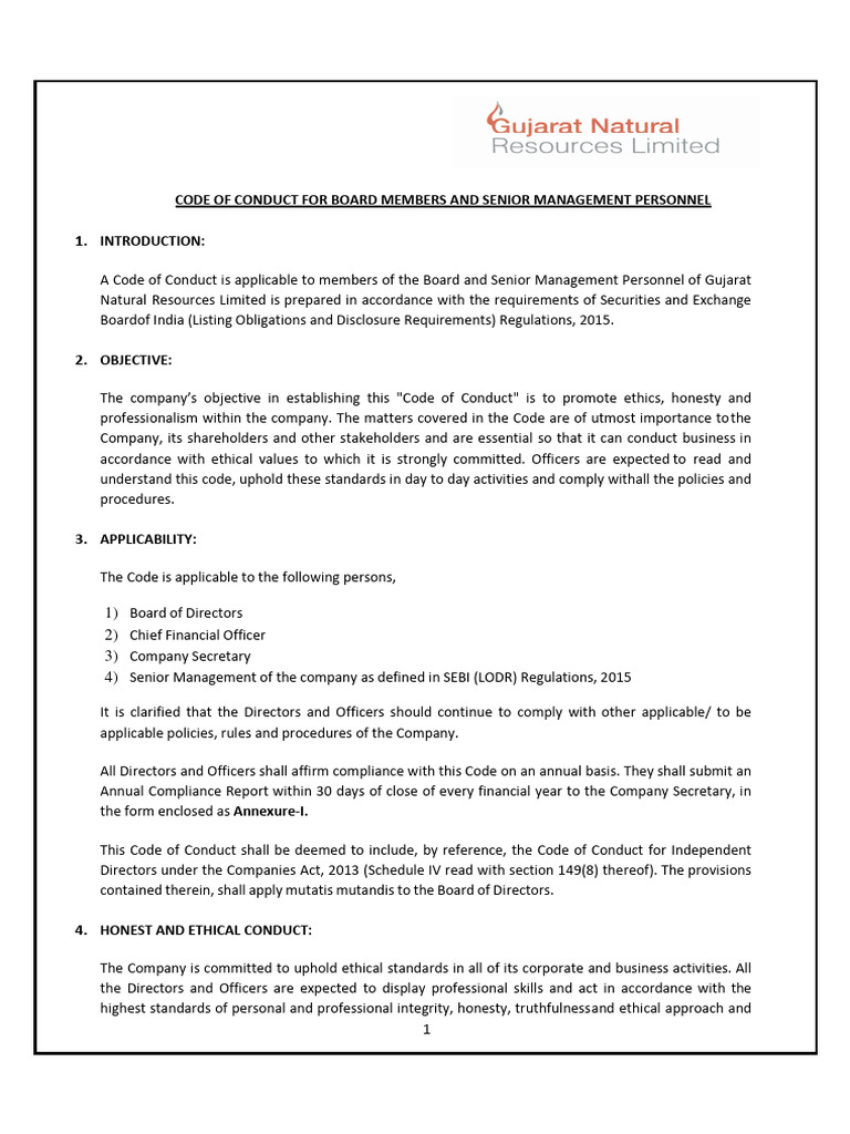 Code of Conduct for Board Members | PDF | Insider Trading | Board Of ...