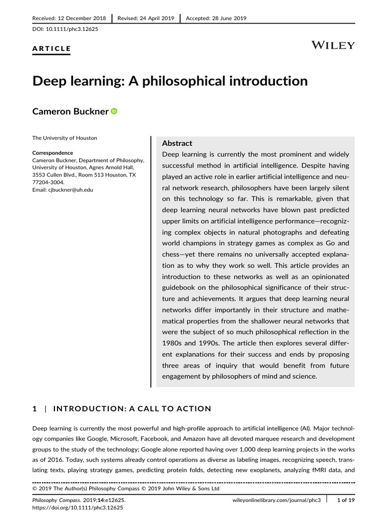 Philosophy Compass - 2019 - Buckner - Deep Learning A Philosophical ...
