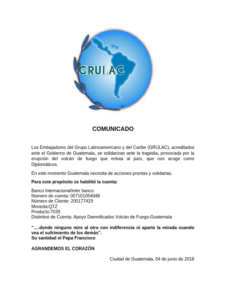 Solidaridad GRULAC: Ayuda a Guatemala | PDF