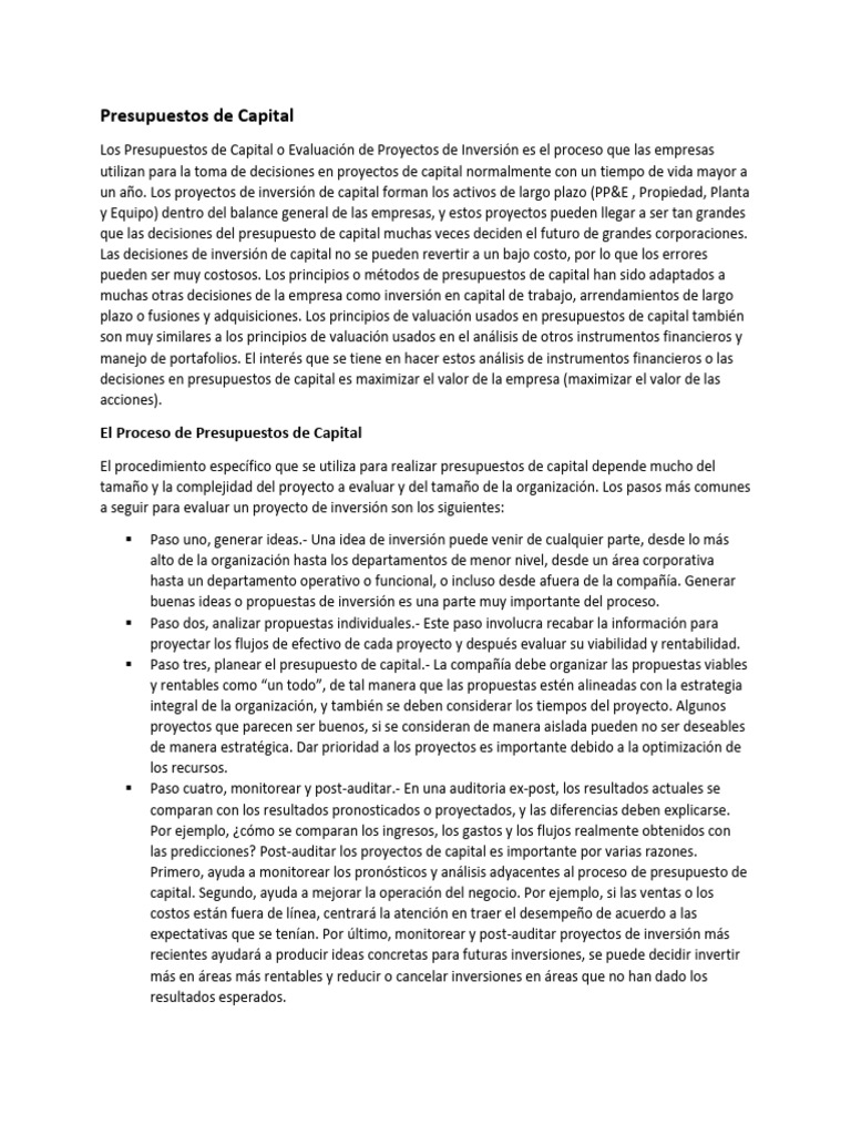 3.1 Presupuestos de Capital Marco Teorico | PDF | Presupuesto | Exterioridad