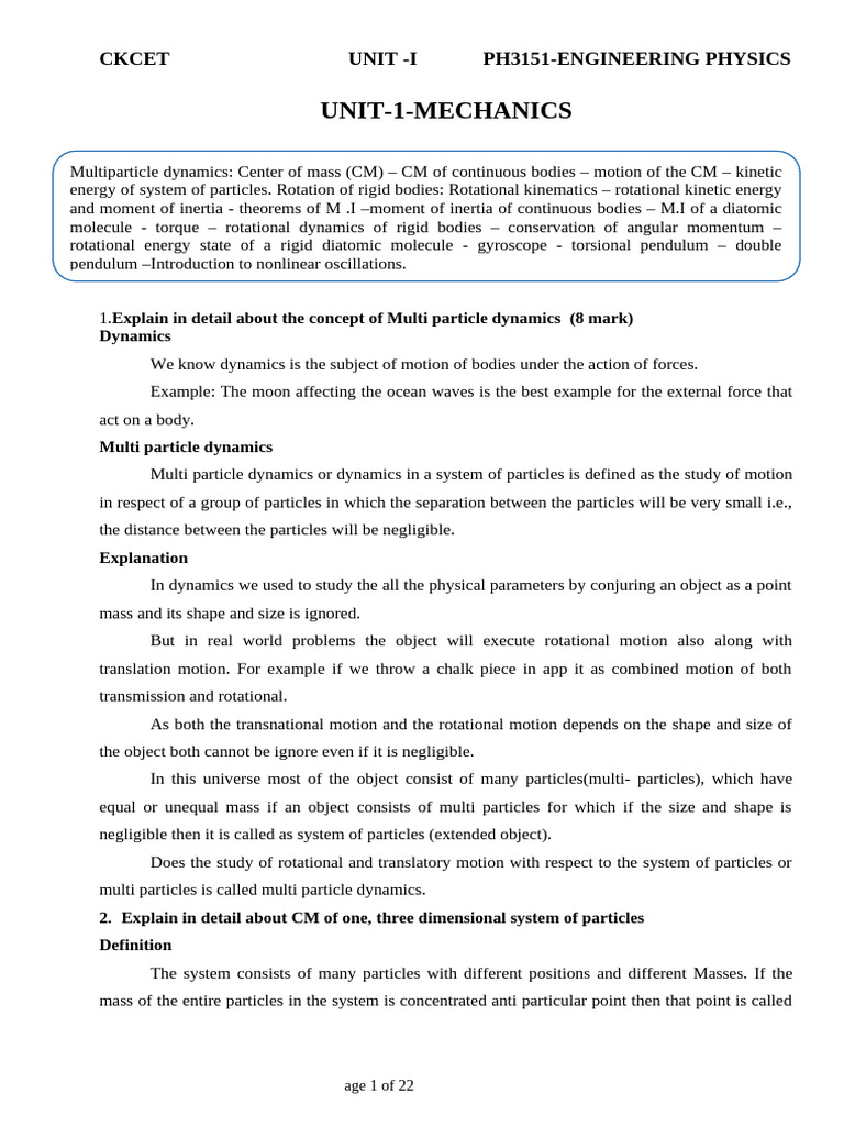 PH3151 Unit 1 | PDF | Rotation Around A Fixed Axis | Rotation