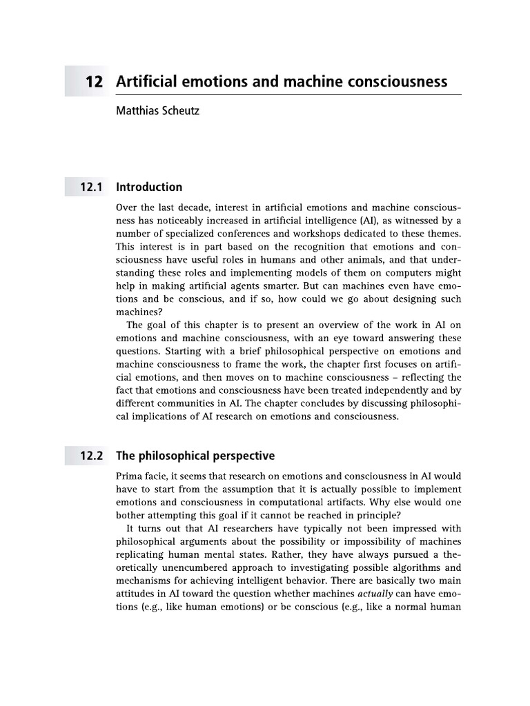 Scheutz - Artificial Emotions and Machine Consciousness | PDF