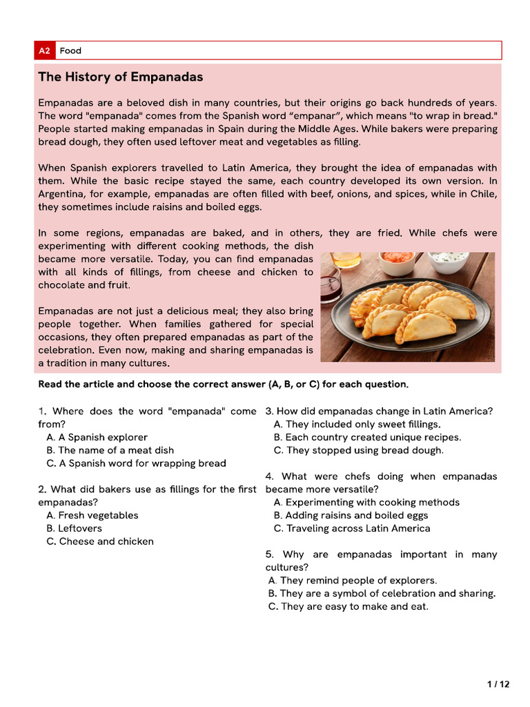 FOOD A2 Vocabulary and Grammar | PDF