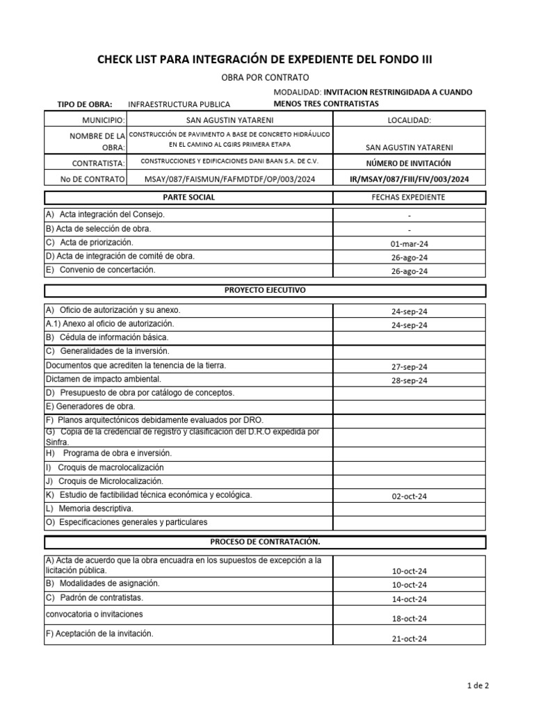 Checklist de Expediente Tec Pav Yatare | PDF