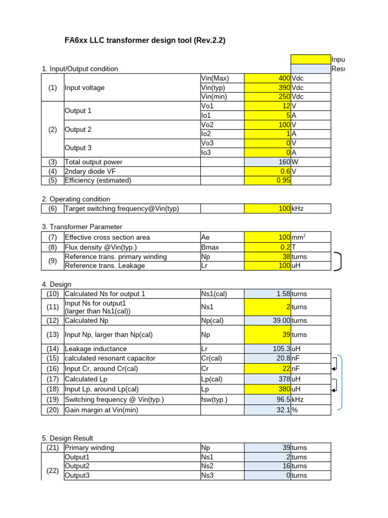 FA6xx LLC Transformer Design Tool | PDF | Transformer | Inductance
