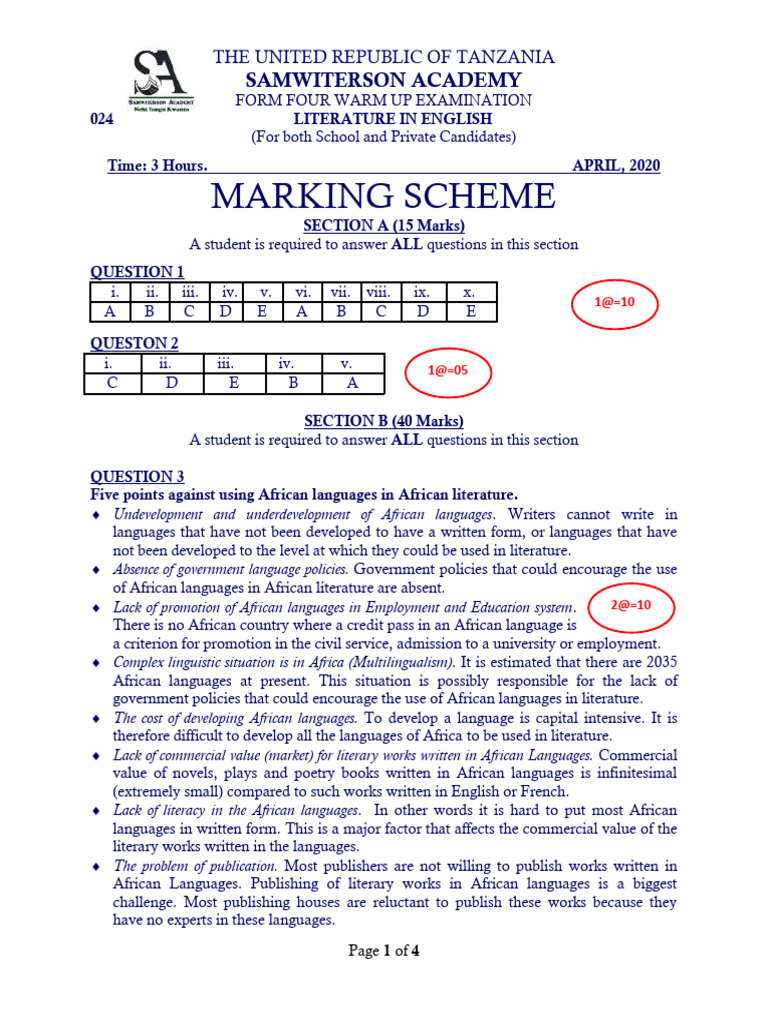 Literature Fitness Marking SCH 3 | PDF | Rhyme