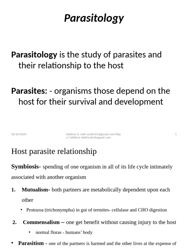 Parasitology PPT Chapter 1 & 2 | PDF | Parasitism | Infection