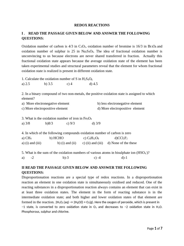 6. Redox reaction | PDF | Redox | Chemical Reactions