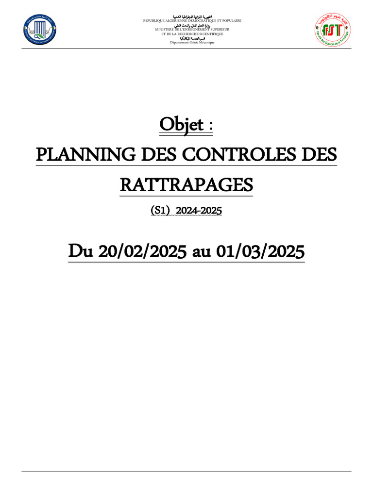 PLANNING Rattrapage S1 2024 2025 | PDF