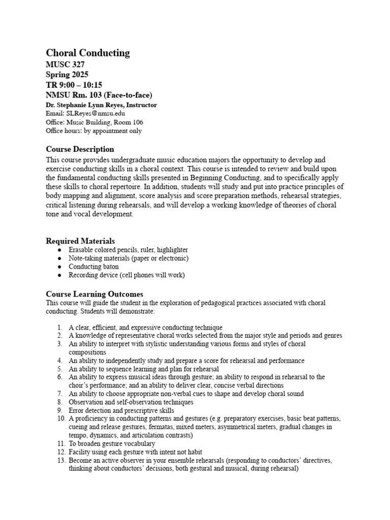 Choral Conducting Syllabus S25 | PDF | Conducting | Choir