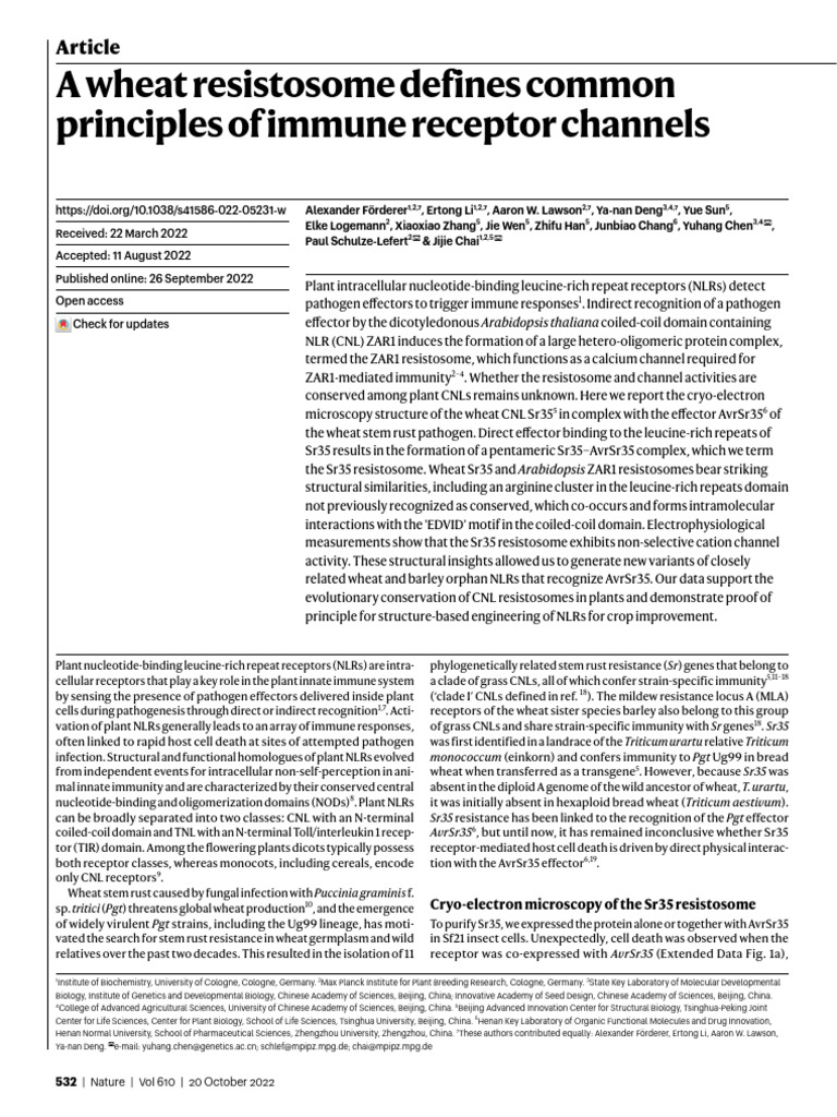 A Wheat Resistosome Defines Common Principles of Immune Receptor ...