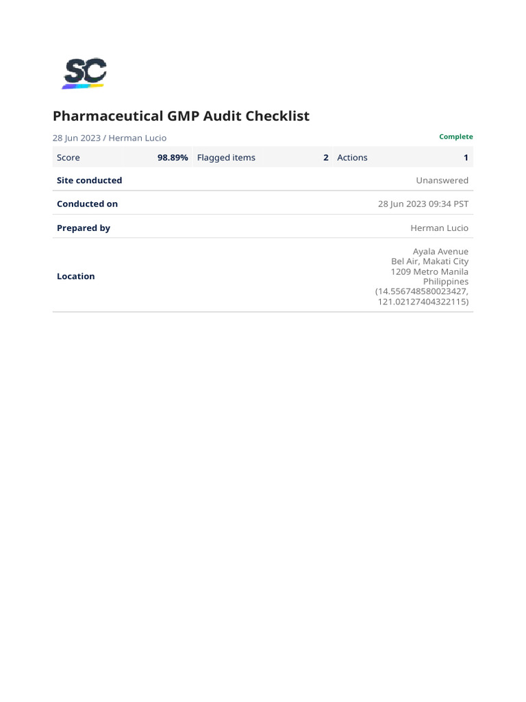 GMP Audit Checklist Summary | PDF | Quality Assurance | Sampling ...