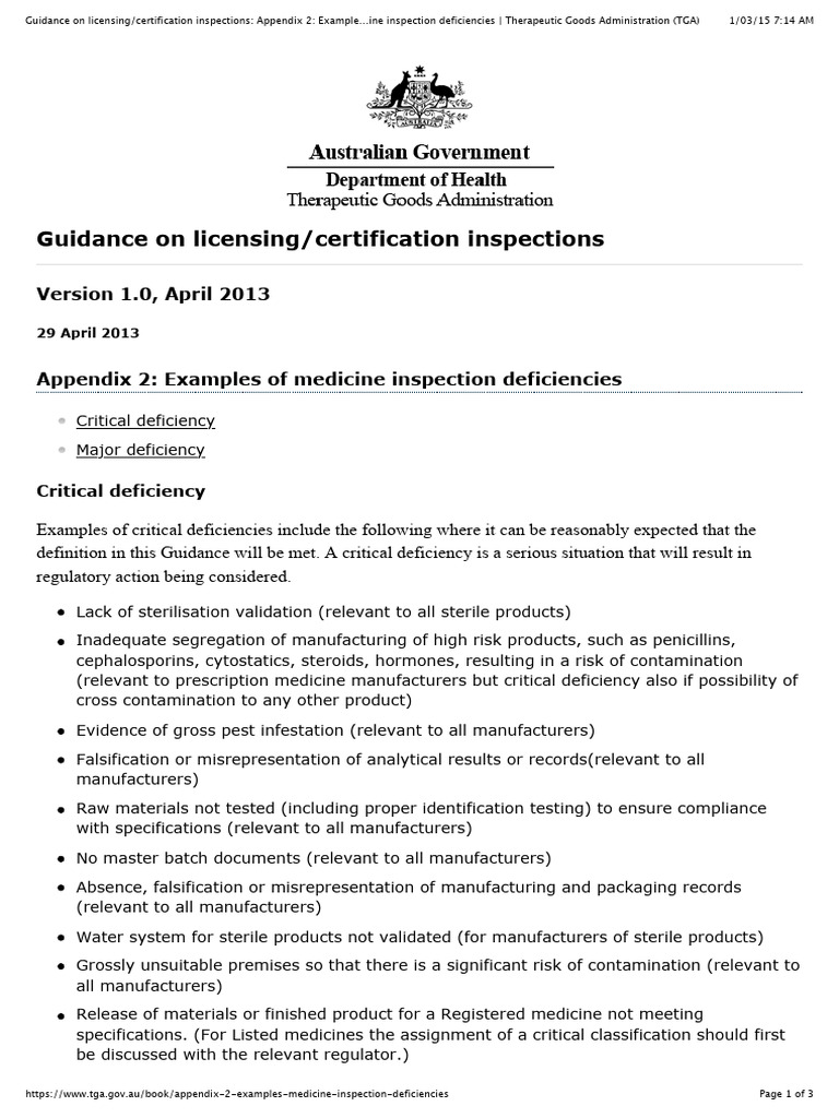 TGA Compliance Inspection Deficiencies | PDF | Medical Device ...