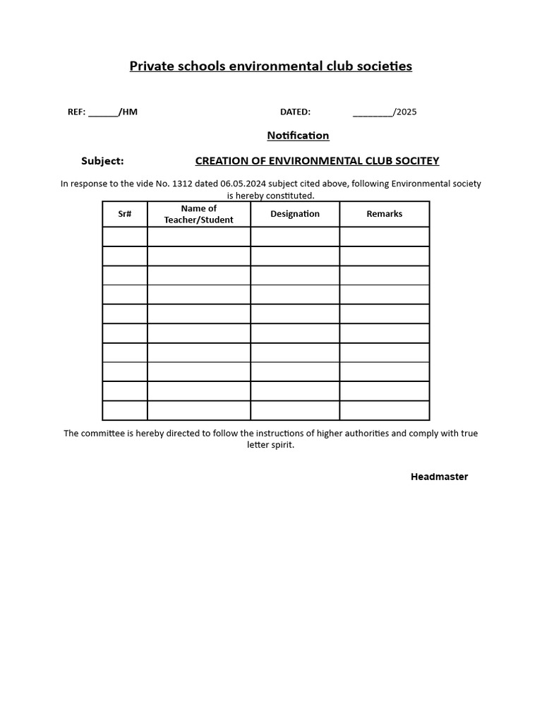 Creation of Environmental Club Society | PDF