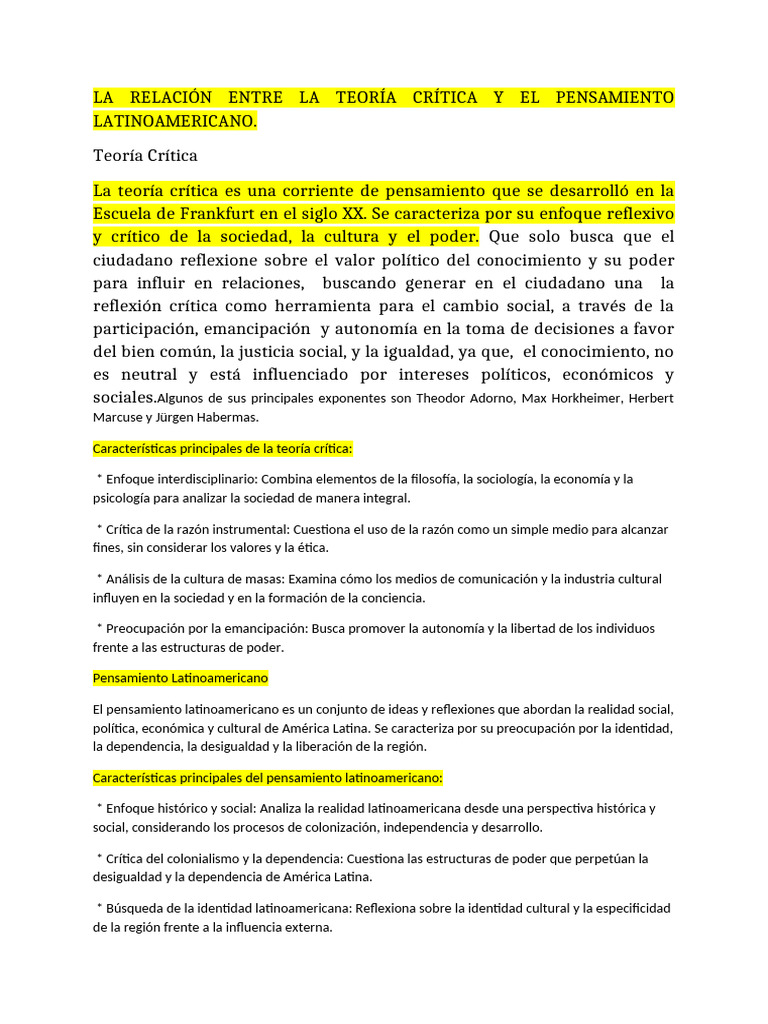 Teoría Crítica y Pensamiento Latinoamericano | PDF | La teoría crítica ...