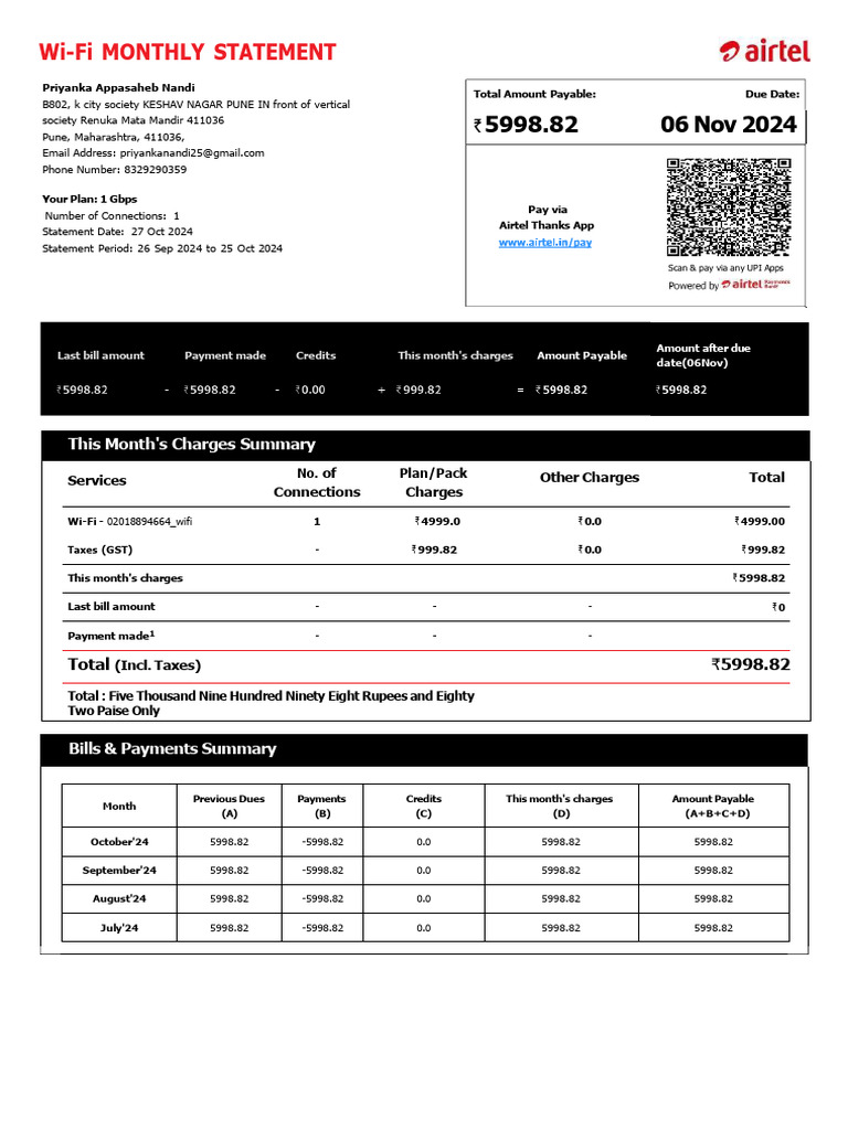 Wi-Fi Monthly Statement Summary | PDF | Payments