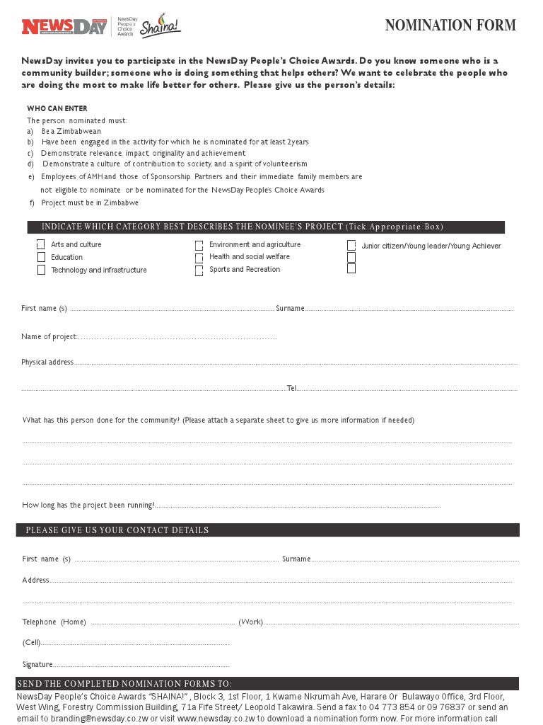 NewsDay People's Choice Nomination Form | PDF