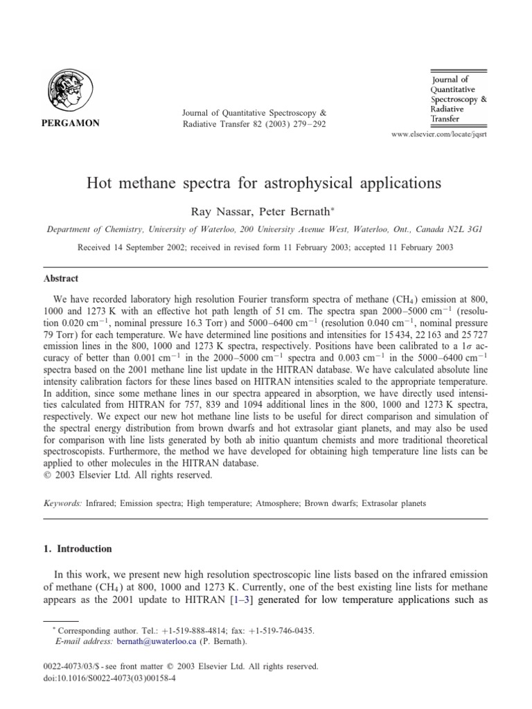 Ray Nassar and Peter Bernath - Hot Methane Spectra For Astrophysical ...