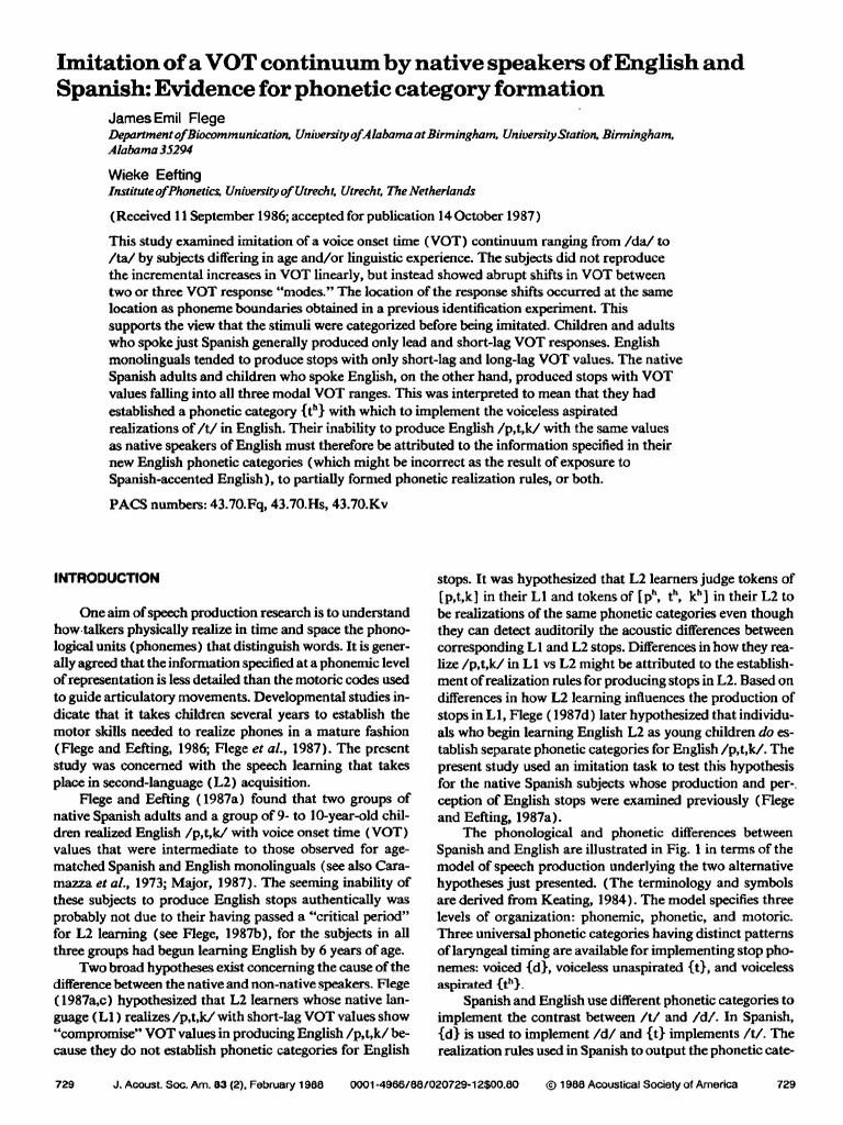 VOT Continuum Imitation in English and Spanish | PDF | Cognitive ...