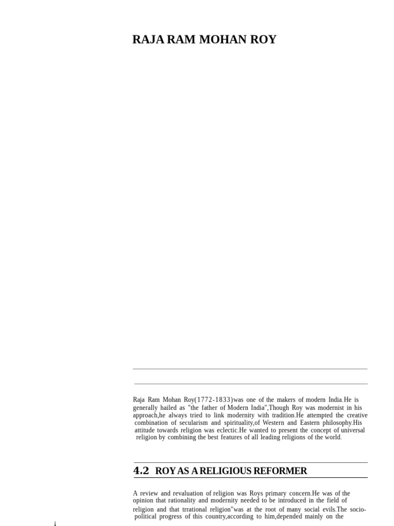 Raja Ram Mohan Roy: Religious Reformer | PDF | Idolatry | Dharma