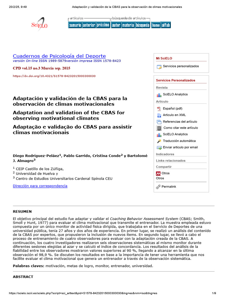 Adaptación y Validación de La CBAS para La Observación de Climas ...