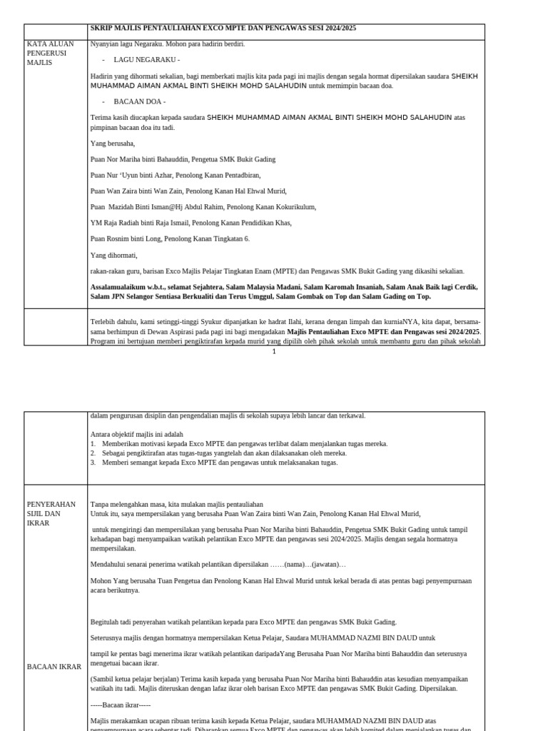 Pentauliahan Exco MPTE 2024/2025 | PDF