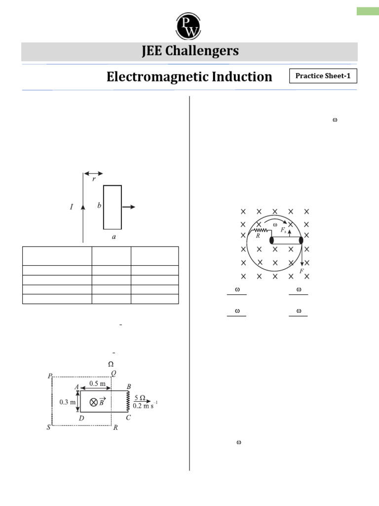 Electromagnetic Induction 01 _ Practice Sheet __ JEE Challengers 2023 | PDF | Electromagnetic ...