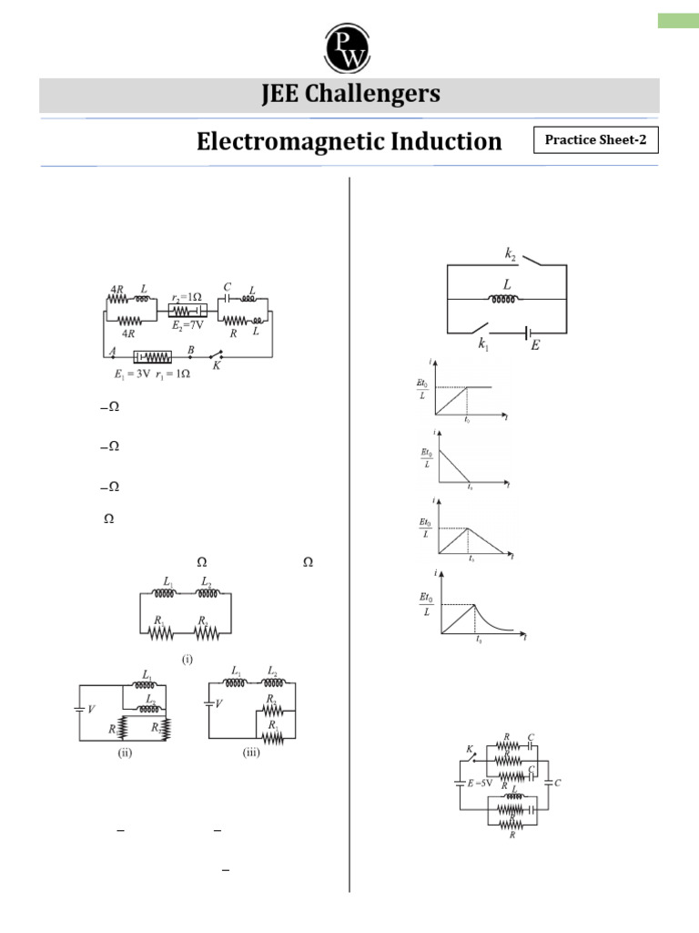 Electromagnetic Induction 02 - Practice Sheet - JEE Challengers 2023 | PDF | Inductance | Inductor