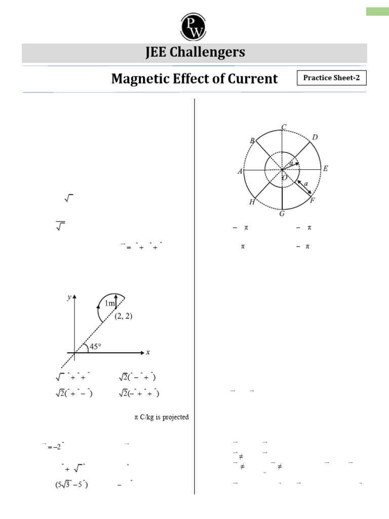 Magnetic Effect of Current 02 - Practice Sheet - JEE Challengers 2023 | PDF | Magnetic Field | Force