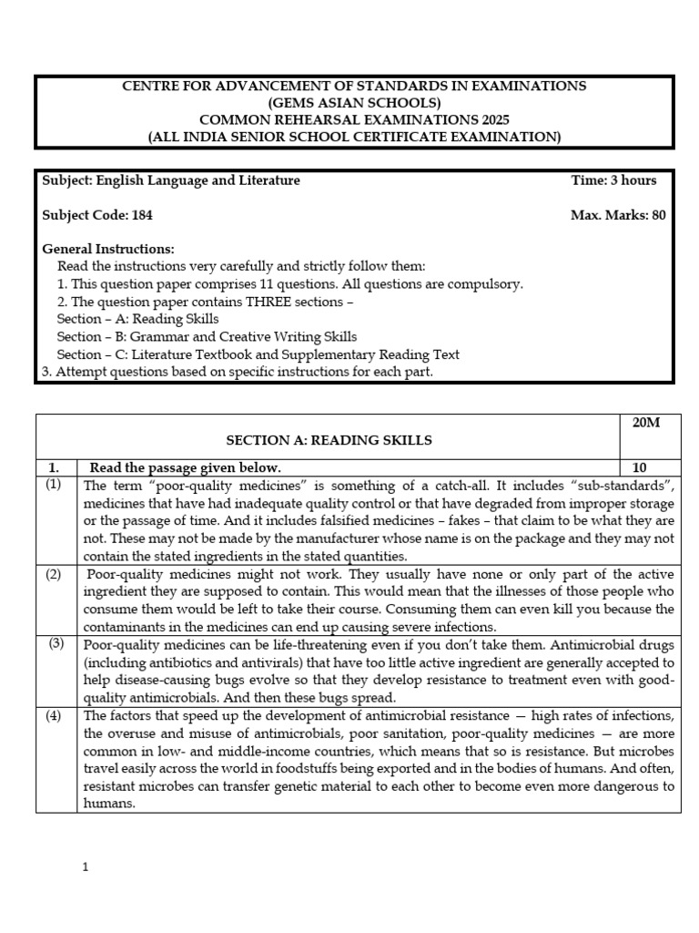 Grade X-English LL _QP-CASE 2024-25 | PDF | Antimicrobial Resistance ...