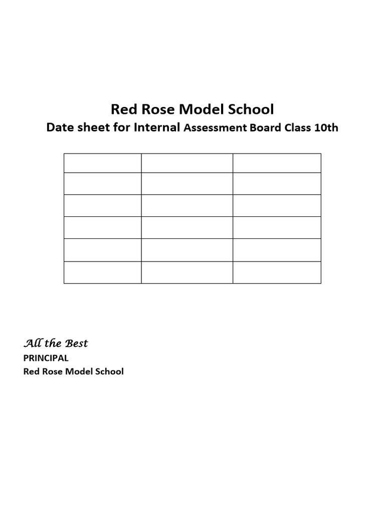 Date Sheet Internal Assessment Board 10th Class | PDF