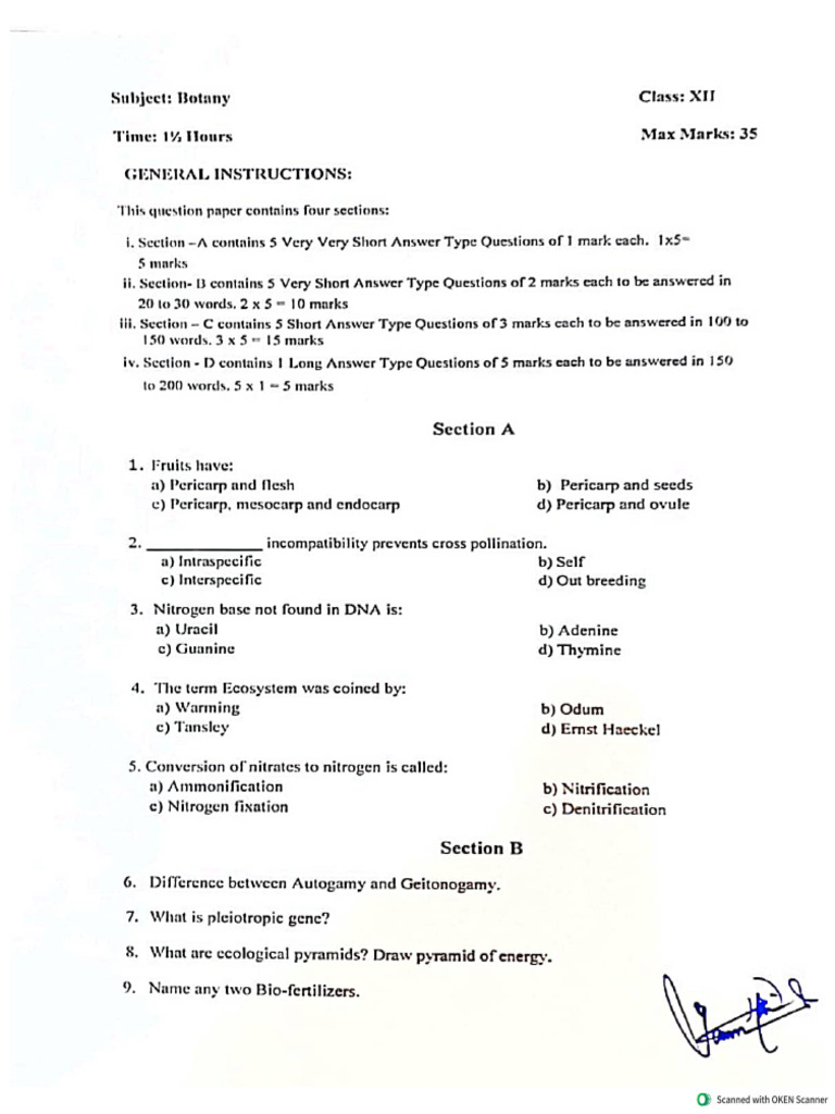 MTP Botany 12th | PDF
