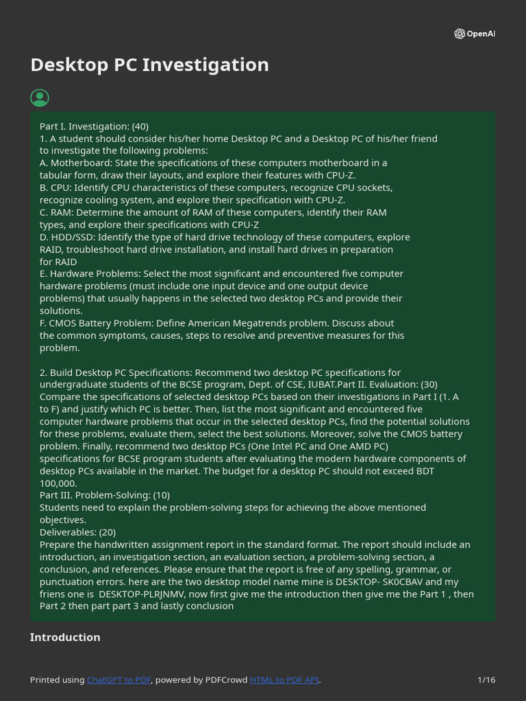 Desktop PC Investigation | PDF | Personal Computers | Graphics ...