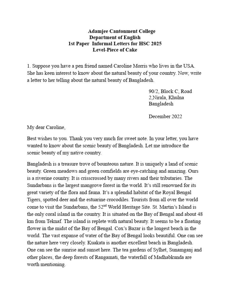 Informal Letters for HSC 2025 Guide | PDF