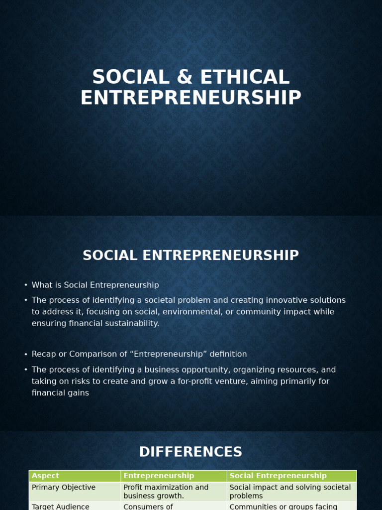 Social and Ethical Entrepreneurship | PDF | Entrepreneurship | Social ...