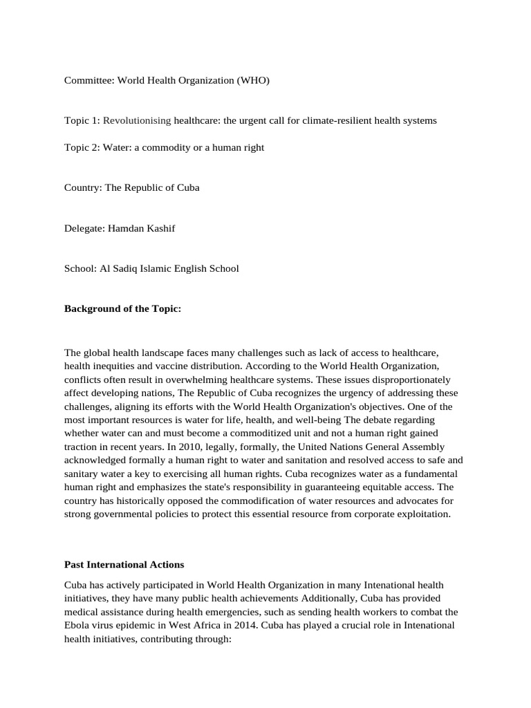 Position paper Mun Cuba old | PDF | World Health Organization | Climate ...