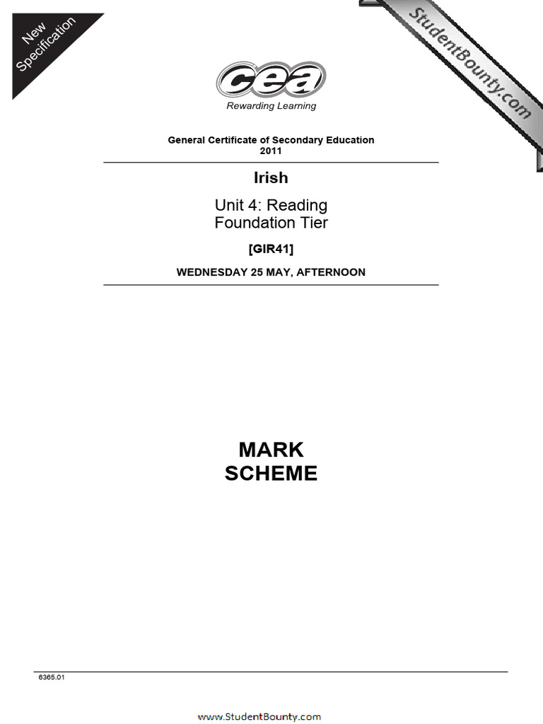 GCSE Irish Reading Mark Scheme | PDF