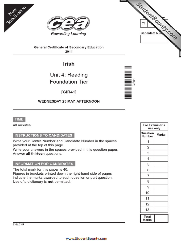GCSE IRI REVISED Past Papers Mark Schemes Standard MayJune Series 2011 8635 | PDF