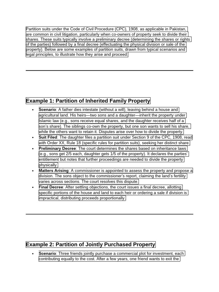 Partition Suits Under The Code of Civil Procedure 1908 Pakistan | PDF ...