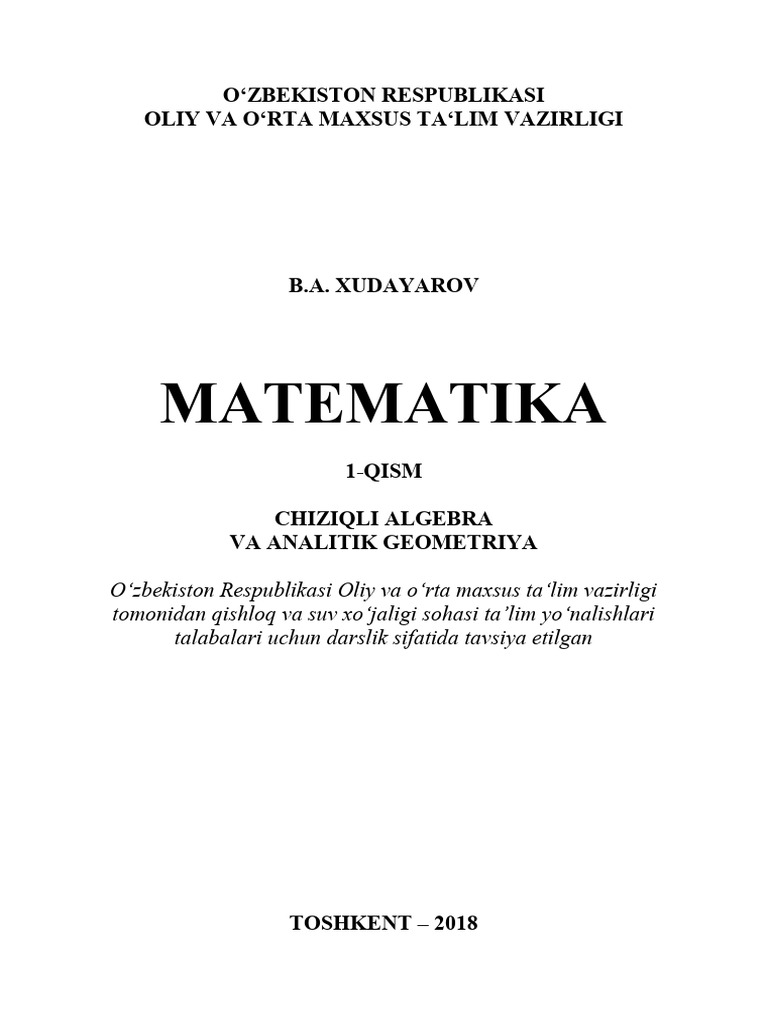 Matematika 1-Qism | PDF