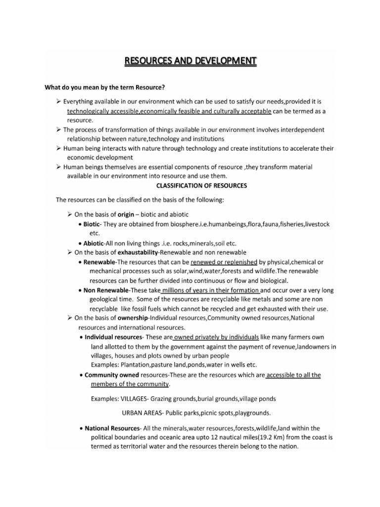 Resources and Development | PDF