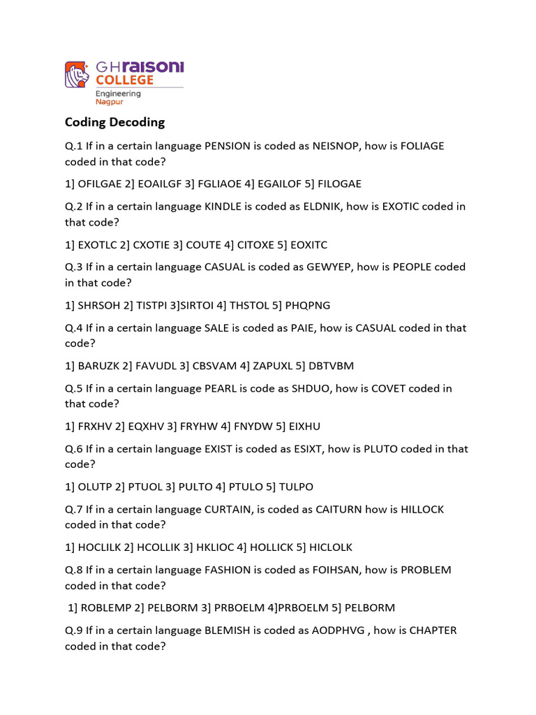 Coding Decoding | PDF