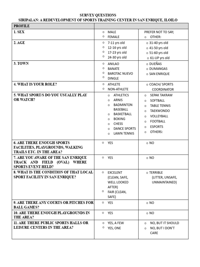 Survey | PDF | Sports | Athletic Sports
